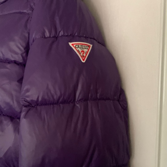 Guess | Jackets & Coats | Guess Purple Puffer Leather Coat Zip With ...